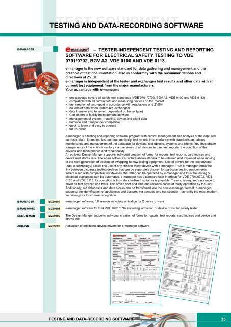 test equipment testing and data-recording software