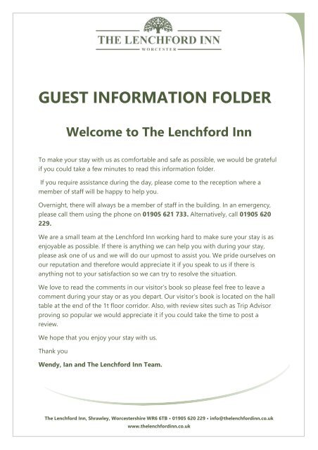 The Lenchford Inn - Guest Information Pack v2.0