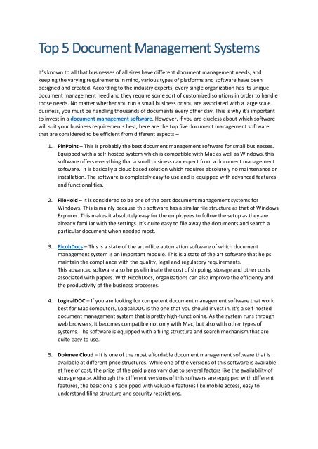 Top 5 document management systems
