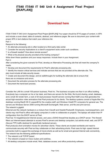 IT540 IT/540 IT 540 Unit 4 Assignment Pixel Project [[KAPLAN]]