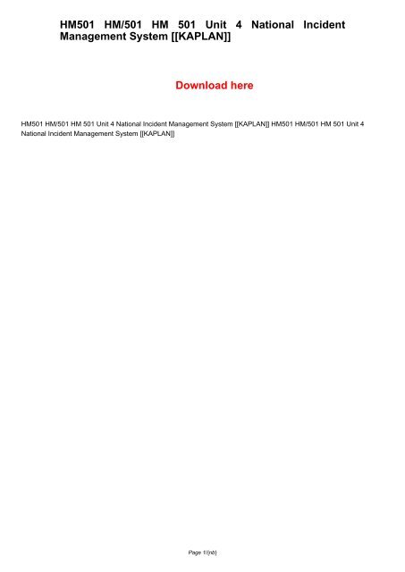 HM501 HM/501 HM 501 Unit 4 National Incident Management System [[KAPLAN]]