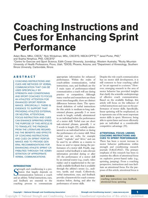 Coaching Instructions and Cues for Enhancing Sprint Performance