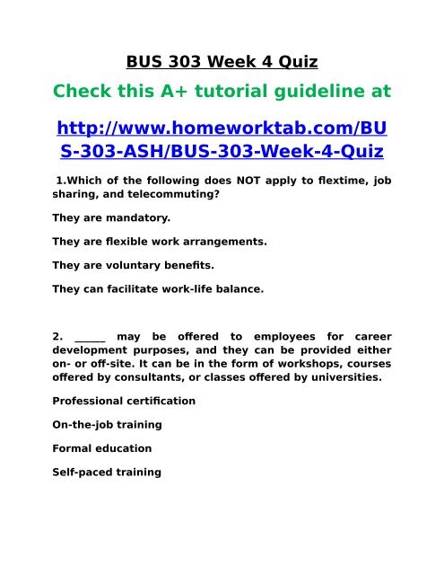 BUS 303 Week 4 Quiz