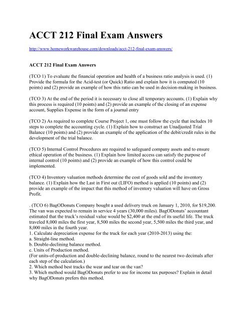 ACCT 212 Final Exam Answers