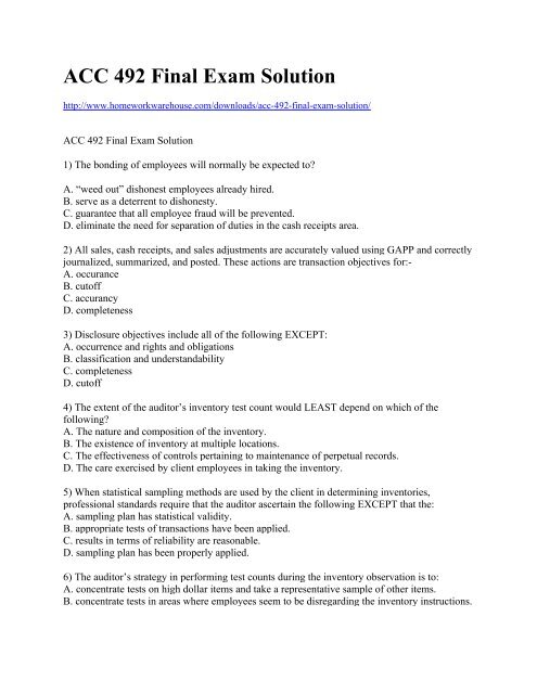 ACC 492 Final Exam Solution