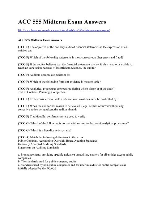 ACC 555 Midterm Exam Answers