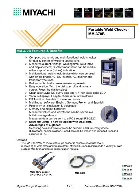 Portable Weld Checker MM-370B - Miyachi Europe