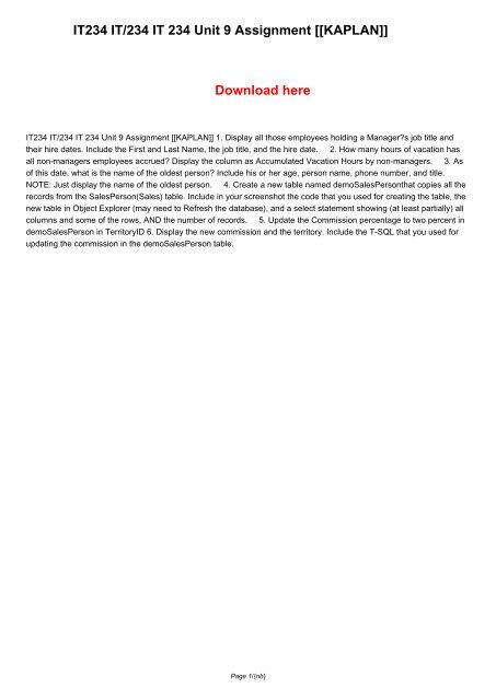 IT234 IT/234 IT 234 Unit 9 Assignment [[KAPLAN]]