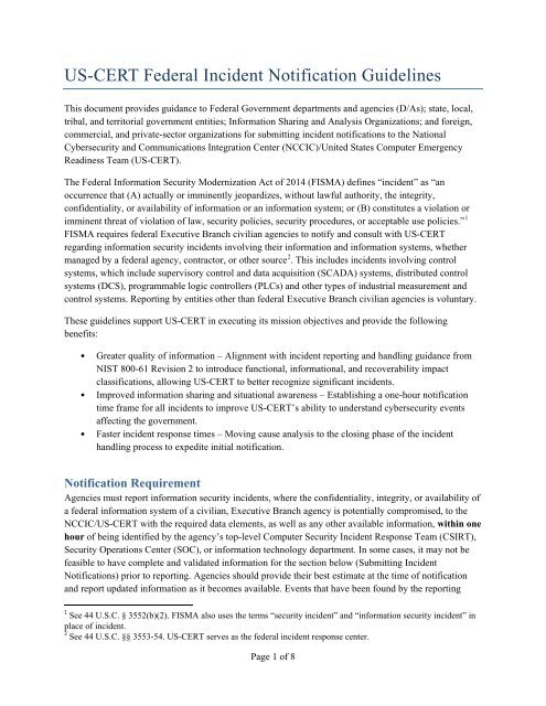US-CERT Federal Incident Notification Guidelines