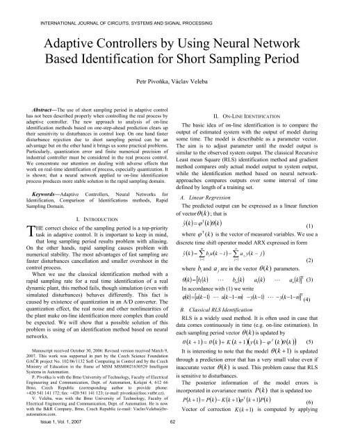 Adaptive Controllers by Using Neural Network Based ... - NAUN