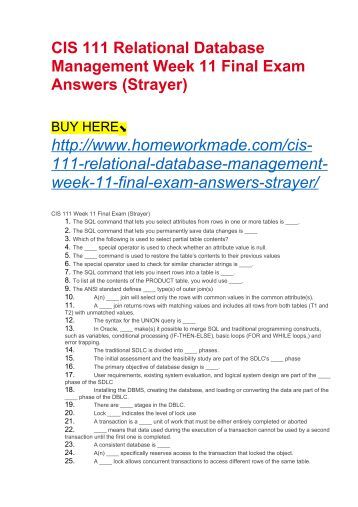 Cis 111 Introduction To Relational Database Management Systems Week 5 Midterm Answers 3178