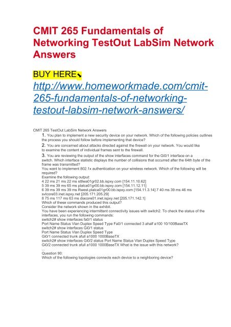 CMIT 265 Fundamentals of Networking TestOut LabSim Network Answers