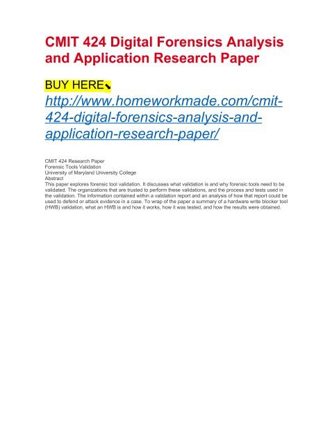 CMIT 424 Digital Forensics Analysis and Application Research Paper