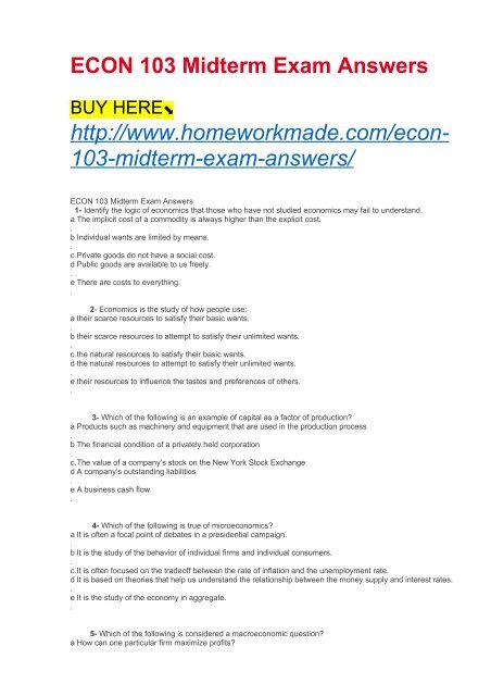 ECON 103 Midterm Exam Answers ECON 103 Midterm Exam Answers
