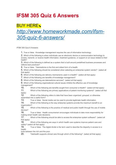 IFSM 305 Quiz 6 Answers