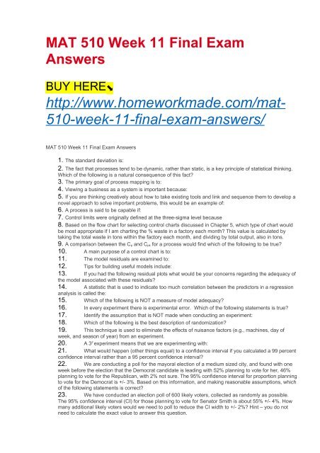 MAT 510 Week 11 Final Exam Answers