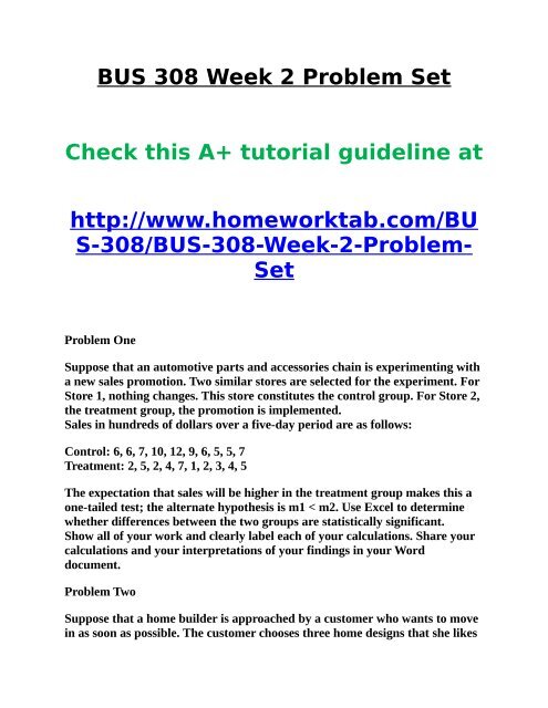 BUS 308 Week 2 Problem Set