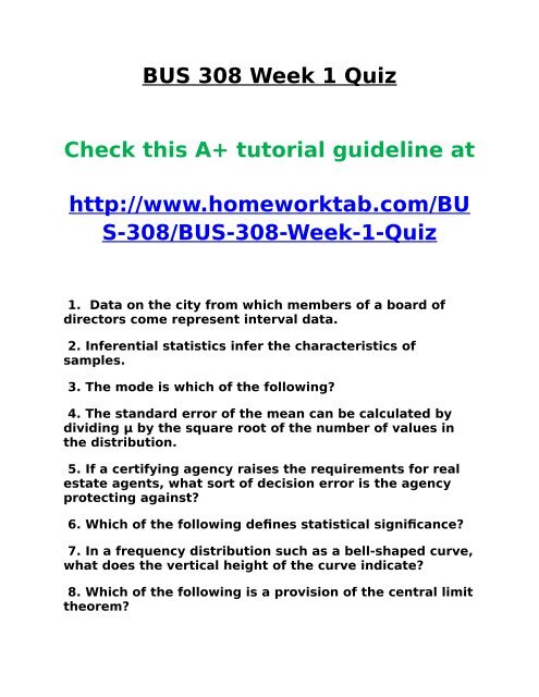 BUS 308 Week 1 Quiz