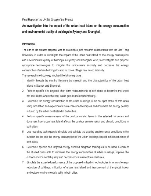 Final Report of the UNSW Group of the Project