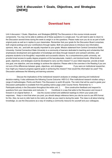 Unit 4 discussion 1 Goals, Objectives, and Strategies [[NEW]]