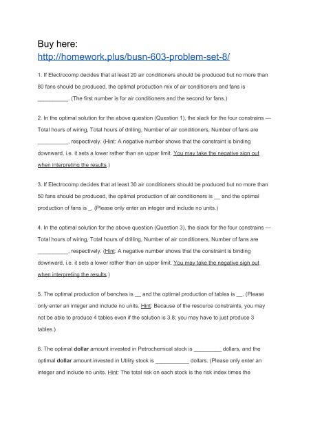 BUSN 603 Problem Set 8