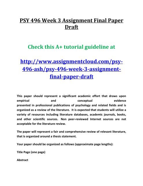 PSY 496 Week 3 Assignment Final Paper Draft