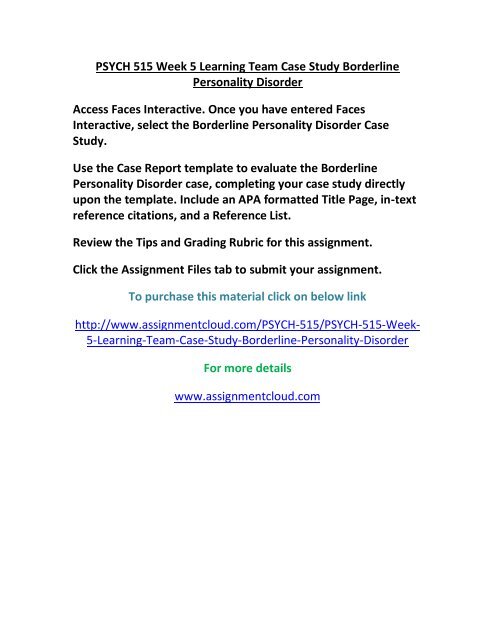 new PSYCH 515 Week 5 Learning Team Case Study Borderline Personality ...