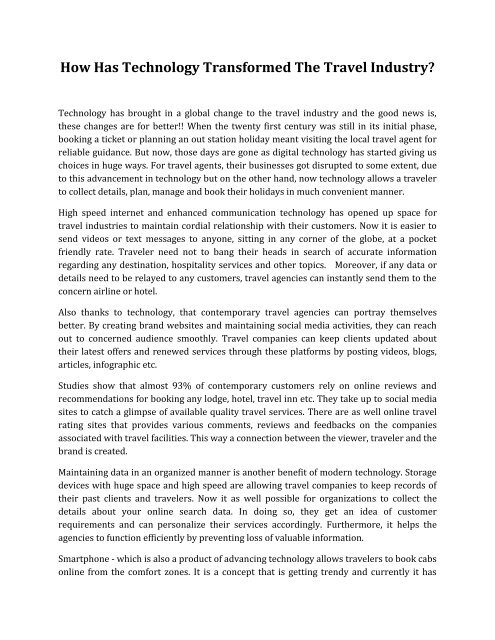 How Has Technology Transformed The Travel Industry