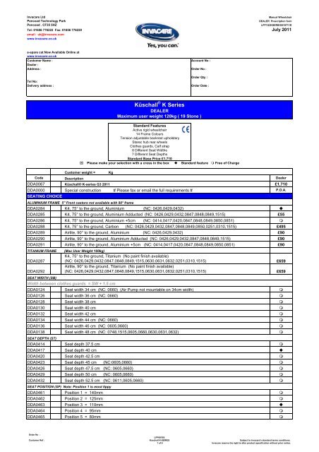 Invacare Kuschall K-Series Carbon Order Form - The Mobility Aids ...