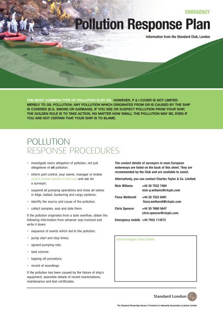 Emergency pollution response plan - The Standard Club