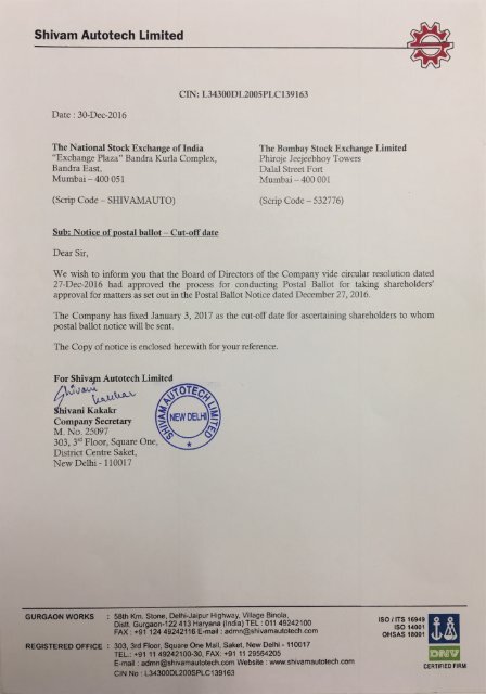 SHIVAM AUTOTECH LIMITED