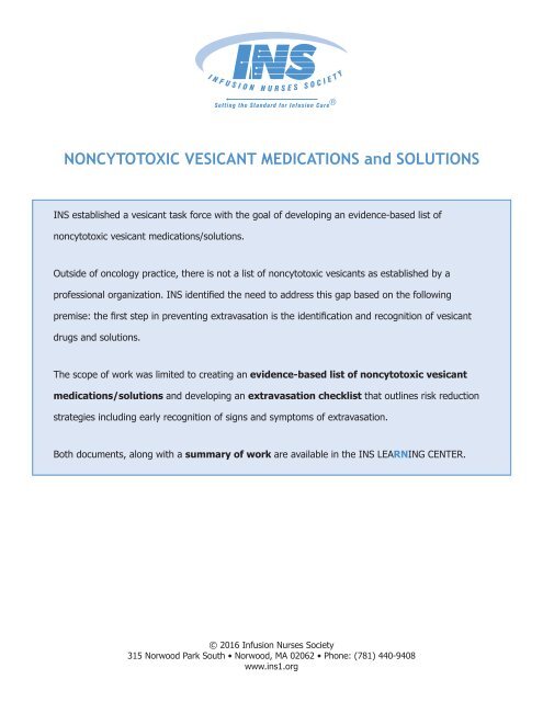 NONCYTOTOXIC VESICANT MEDICATIONS and SOLUTIONS