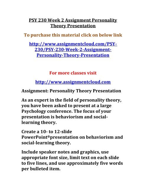 PSY 230 Week 2 Assignment Personality Theory Presentation