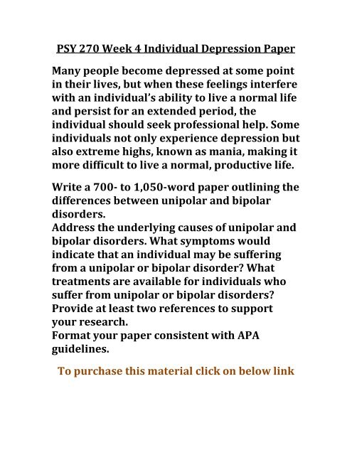 PSY 270 Week 4 Individual Depression Paper