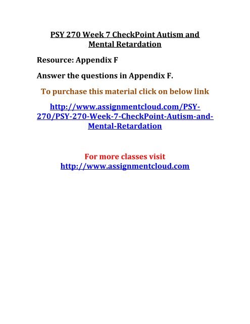 PSY 270 Week 7 CheckPoint Autism and Mental Retardation