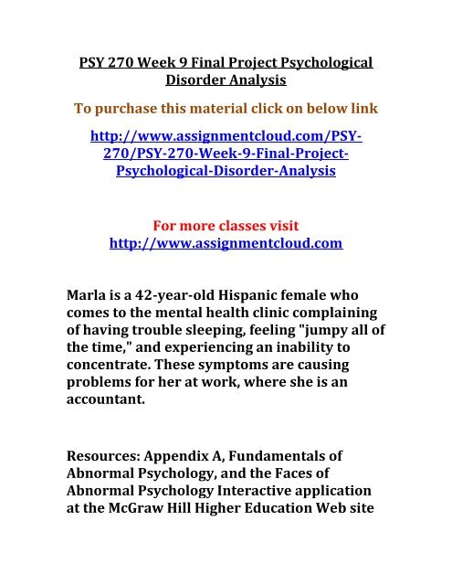 PSY 270 Week 9 Final Project Psychological Disorder Analysis
