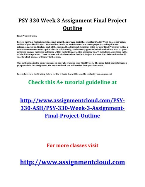 PSY 330 Week 3 Assignment Final Project Outline