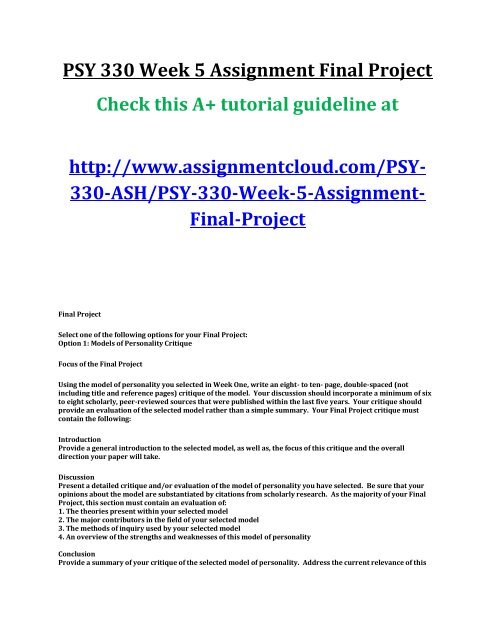 PSY 330 Week 5 Assignment Final Project