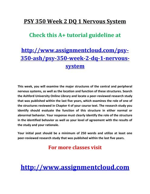PSY 350 Week 2 DQ 1 Nervous System