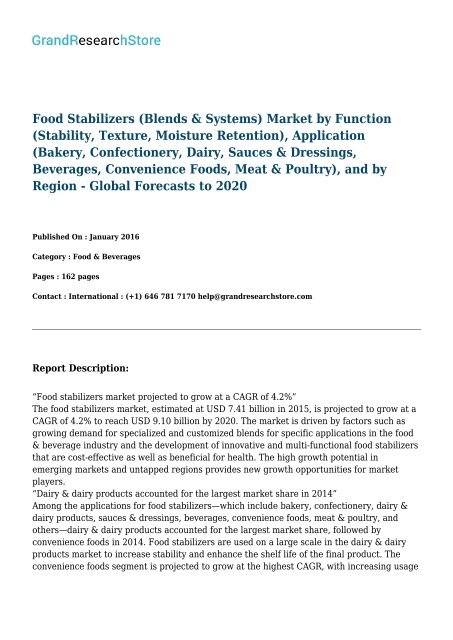 Food Stabilizers (Blends & Systems) Market by Function (Stability ...