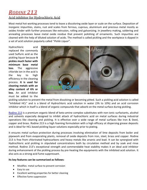 Rodine 213 Acid Inhibitor for industrial cleaning - ChemEqual