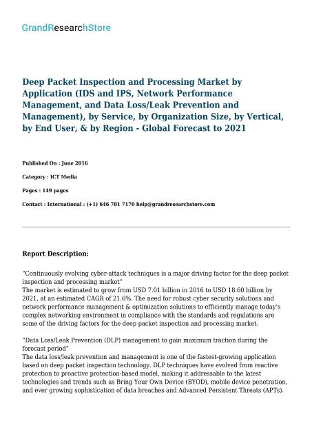 Deep Packet Inspection and Processing Market by Application (IDS and ...