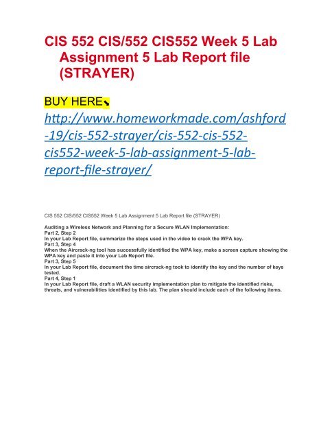 CIS 552 CIS552 CIS552 Week 5 Lab Assignment 5 Lab Report file (STRAYER)