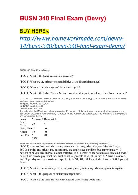 BUSN 340 Final Exam (Devry)