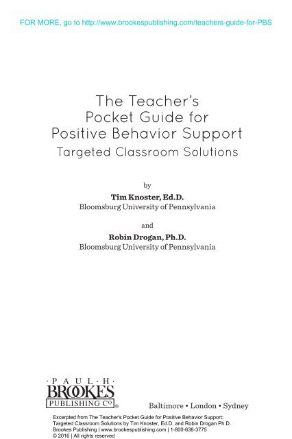 The Teacher’s Pocket Guide for Positive Behavior Support