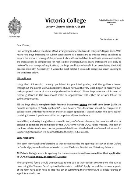 Parent UCAS Letter September 2016