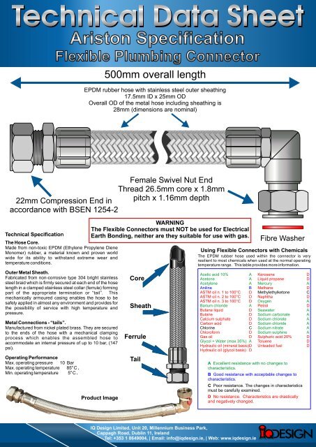 Flexible Plumbing Connector Technical Data Sheet