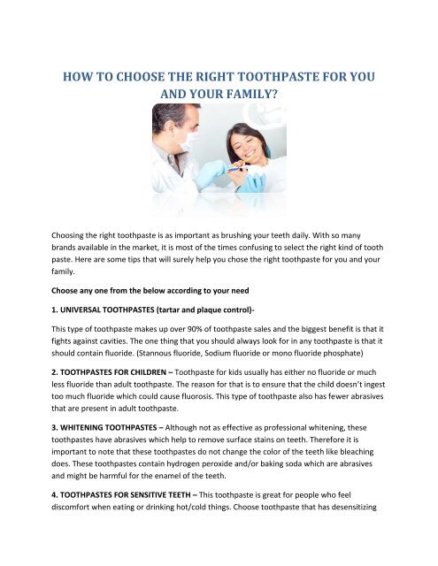 Dentists In Vizag- HOW TO CHOOSE THE RIGHT TOOTHPASTE FOR YOU AND YOUR ...