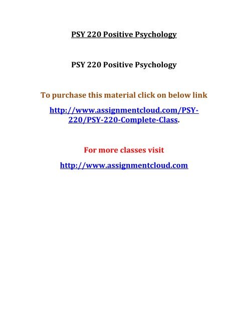 PSY 220 Positive Psychology