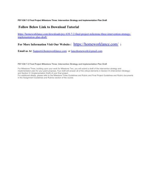 Psy 638 7 2 Final Project Milestone Three Intervention Strategy And Implementation Plan Draft